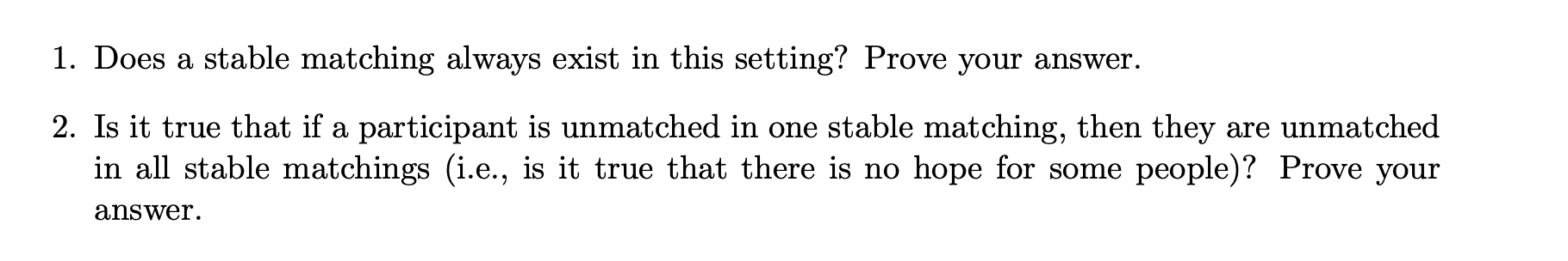 Solved Problem (4. Stable matching with partial preference | Chegg.com