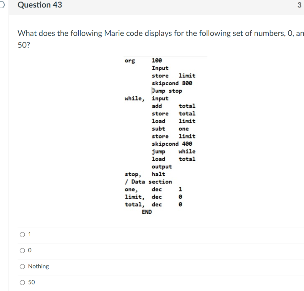 Solved What does the following Marie code displays for the | Chegg.com