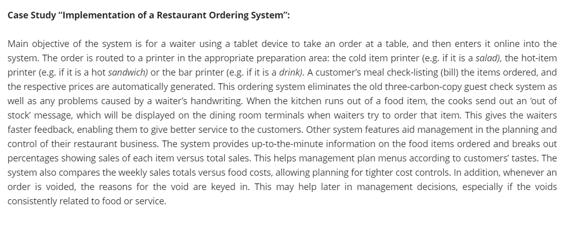 Solved Case Study "Implementation of a Restaurant Ordering | Chegg.com