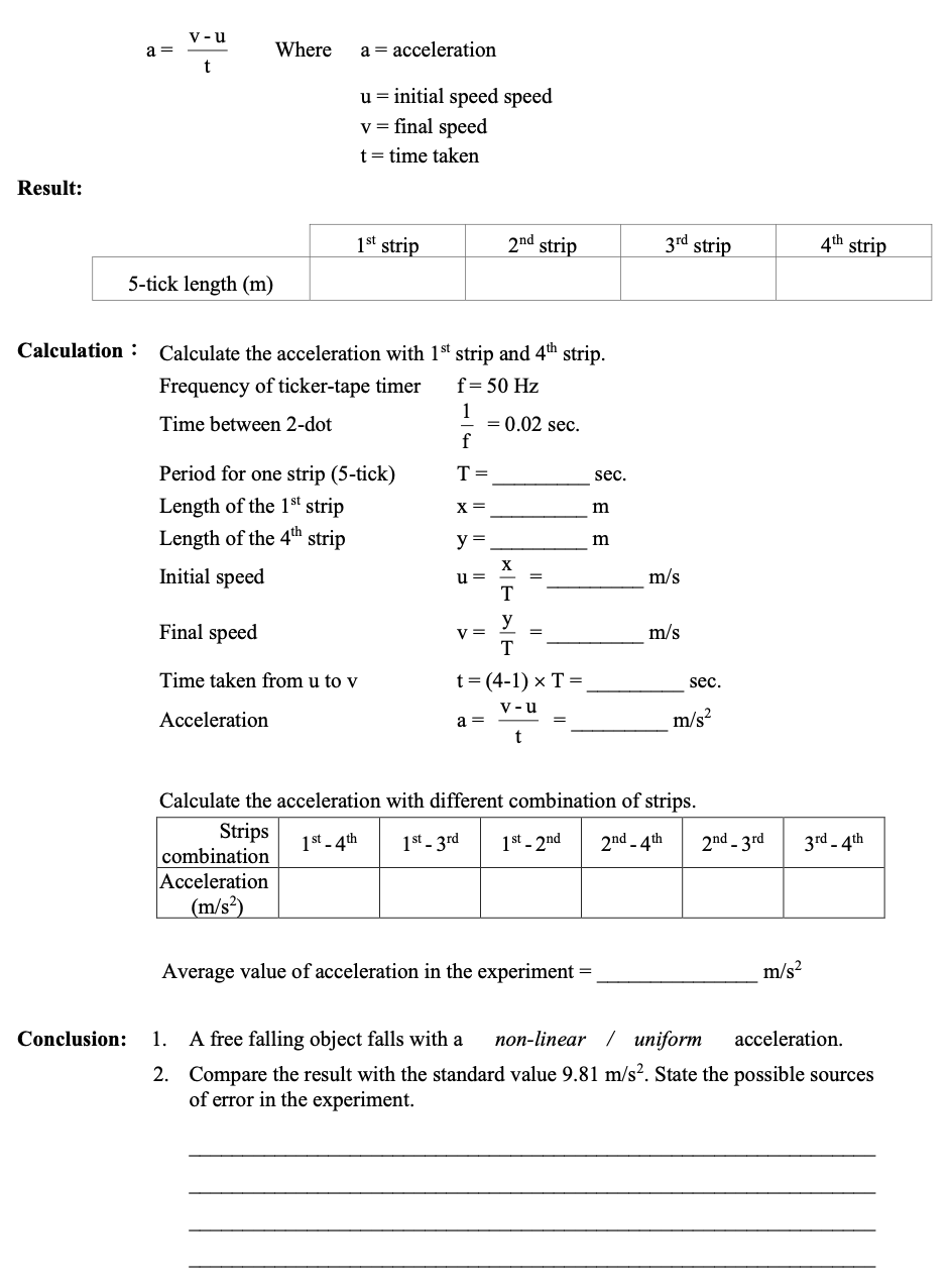 Solved Objective: To determine the motion of a falling | Chegg.com