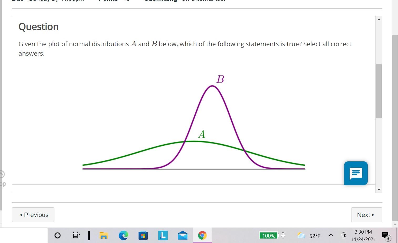 Solved Question Given the plot of normal distributions A and | Chegg.com