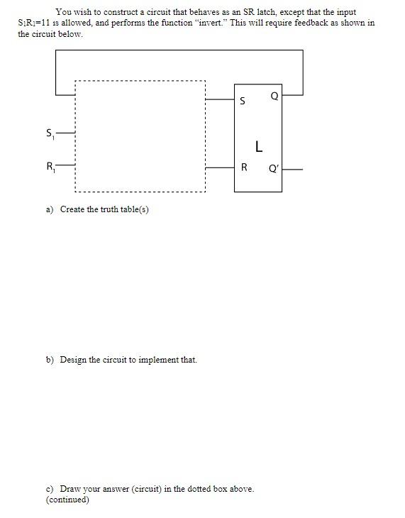 Solved You wish to construct a circuit that behaves as an SR | Chegg.com
