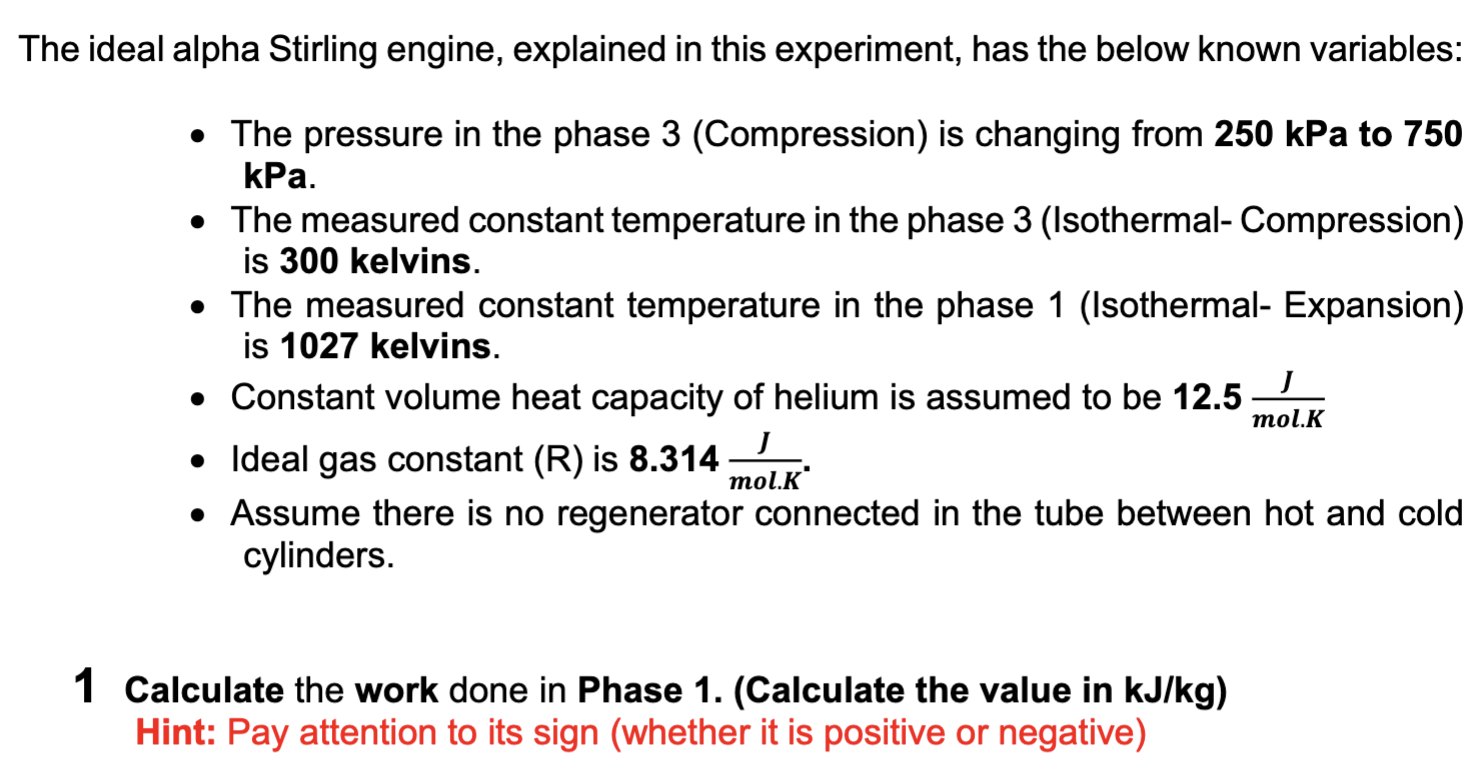 Solved The ideal alpha Stirling engine, explained in this | Chegg.com