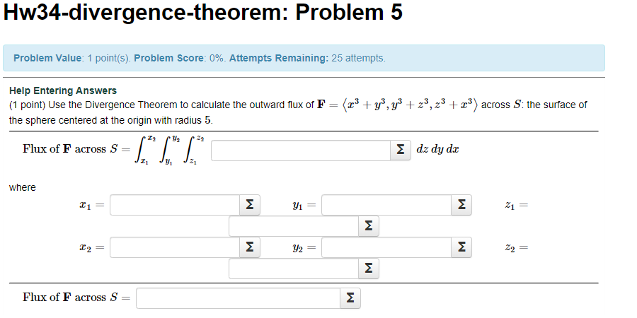 Solved Hw34-divergence-theorem: Problem 5 Problem Value: 1 | Chegg.com