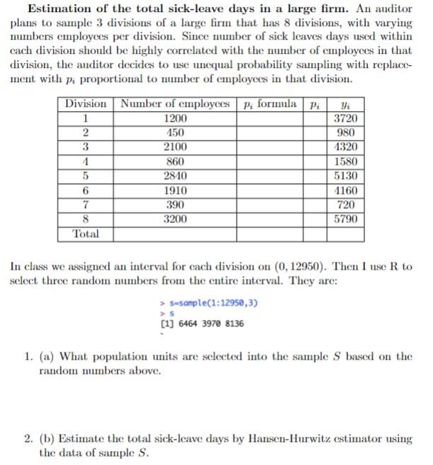 Solved Estimation of the total sick-leave days in a large | Chegg.com