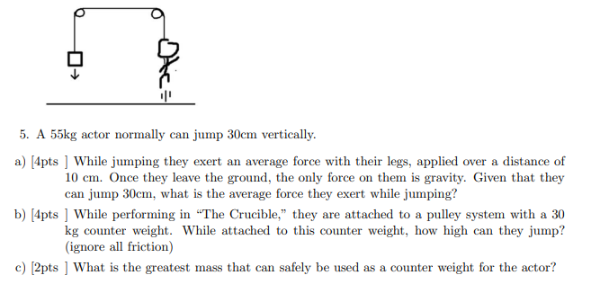Solved 5. A 55 kg actor normally can jump 30 cm vertically. | Chegg.com