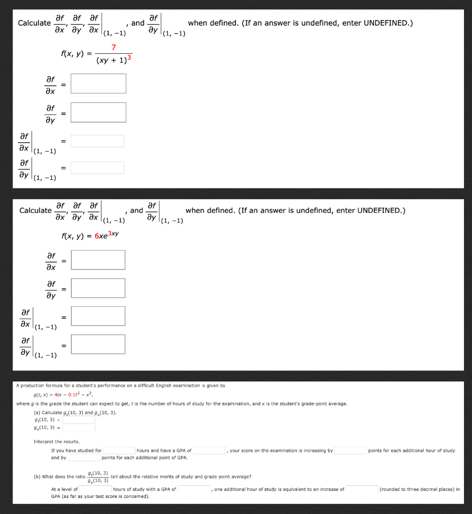 Solved af af af af Calculate , and ax ay ax (1, -1) when | Chegg.com