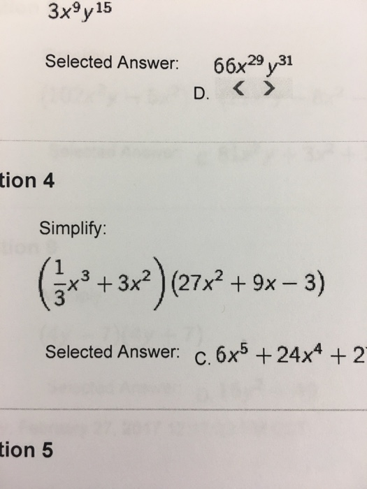 Solved Selected Answer; 66x^29 y^31 Simplify: (1/3 x^3 + | Chegg.com