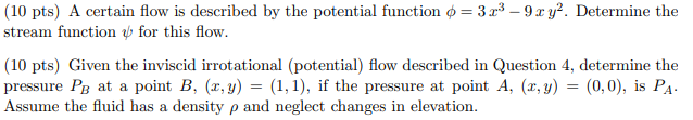 Solved (10 pts) A certain flow is described by the potential | Chegg.com