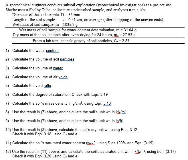 Solved A geotechnical engineer conducts subsoil exploration | Chegg.com