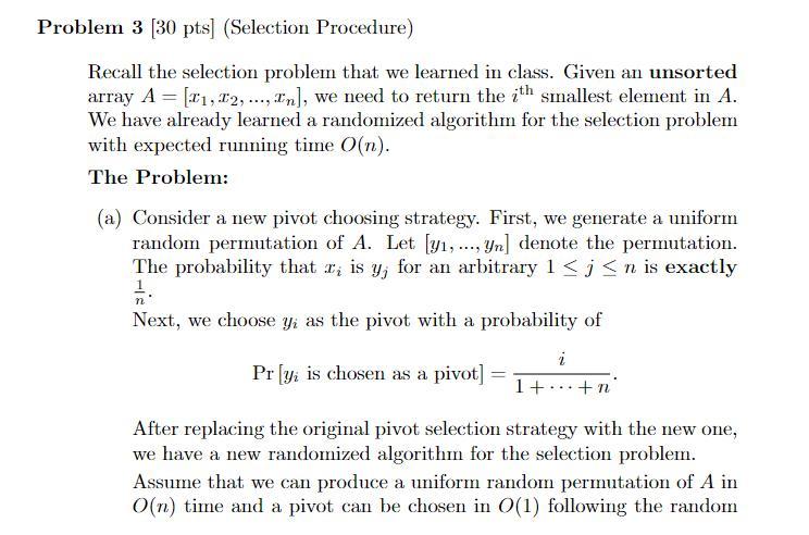 Problem 3 [30 pts) (Selection Procedure) Recall the | Chegg.com