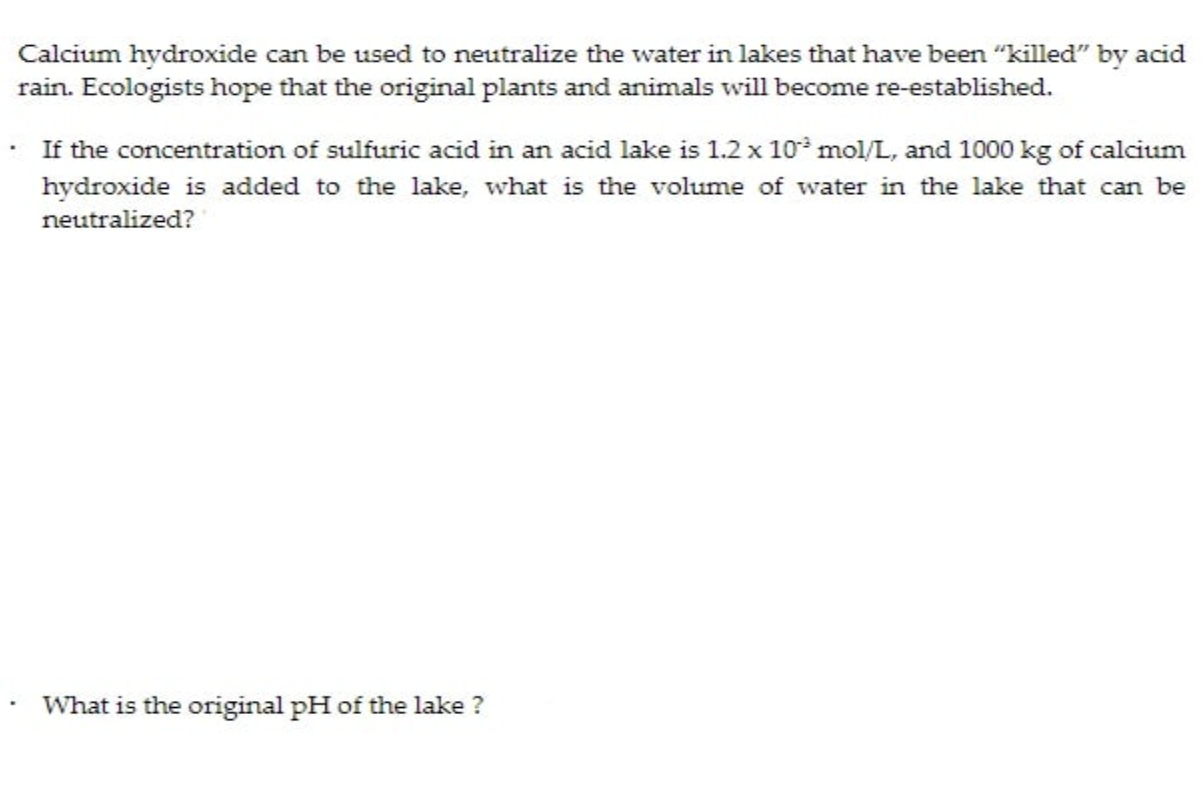 Solved Calcium hydroxide can be used to neutralize the water | Chegg.com