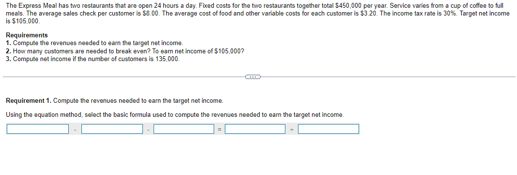 Solved The Express Meal has two restaurants that are open 24 | Chegg.com