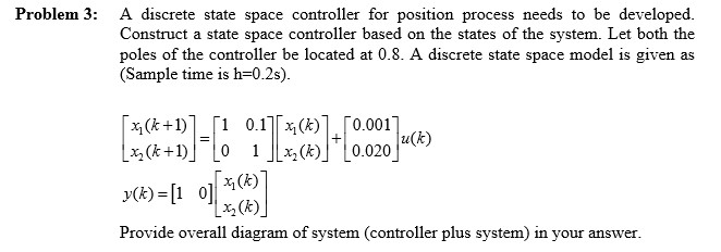 Problem 3: A discrete state space controller for | Chegg.com