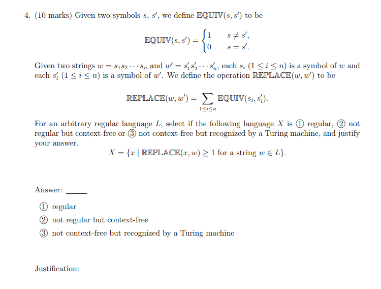 Solved ) Given two symbols s, s 0 , we define EQUIV(s, s0 ) | Chegg.com