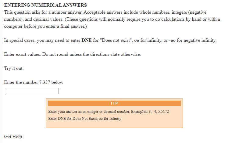 Solved ENTERING NUMERICAL ANSWERS This question asks for a | Chegg.com