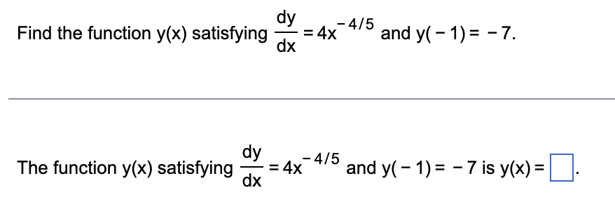 Solved The function y(x) ﻿satisfying dydx=4x-45 ﻿and | Chegg.com