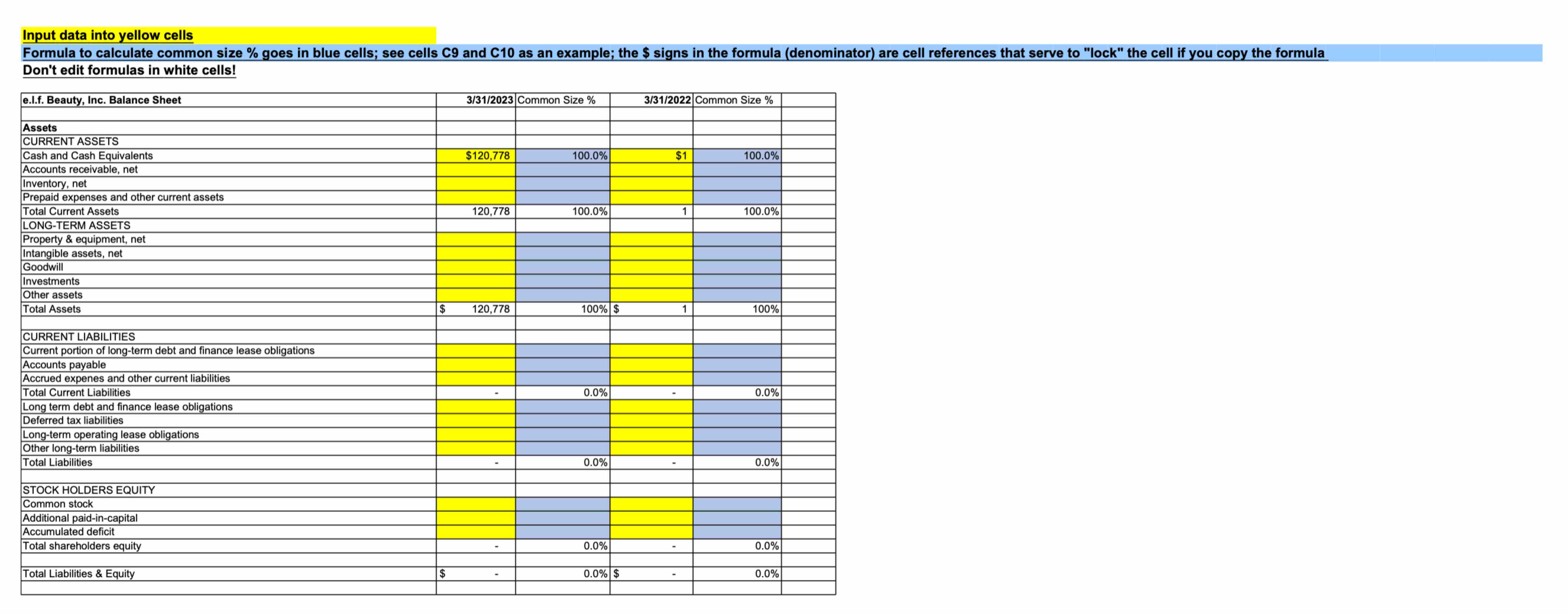 Input data into yellow cells Don't edit formulas in | Chegg.com