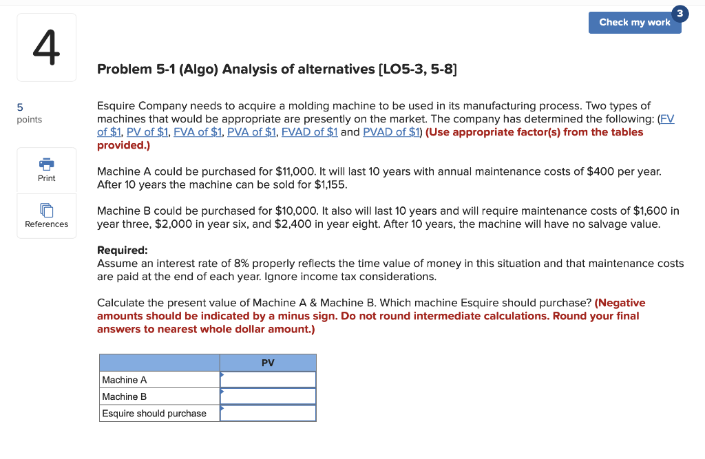 Solved Check my work Problem 5-1 (Algo) Analysis of | Chegg.com