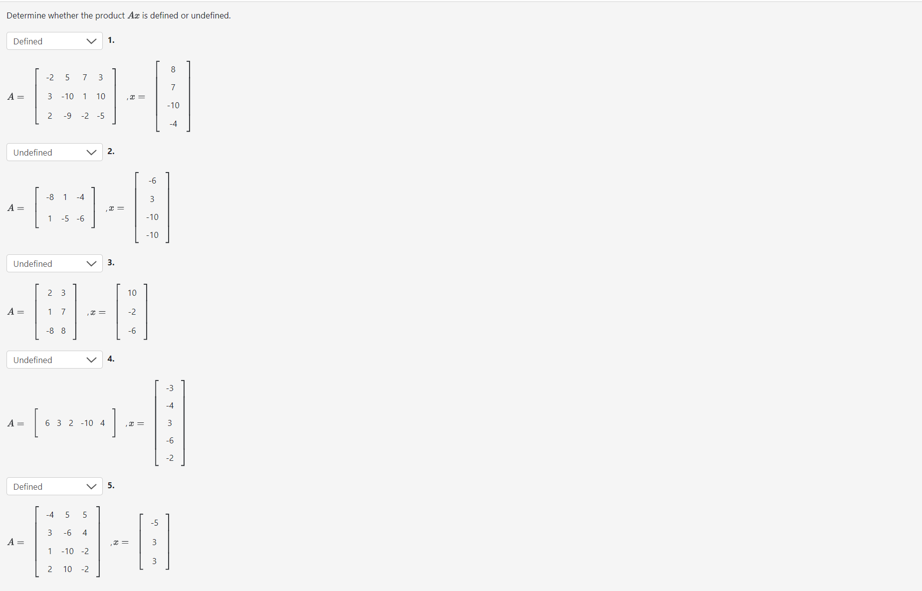 Solved Determine whether the product Ax ﻿is defined or | Chegg.com