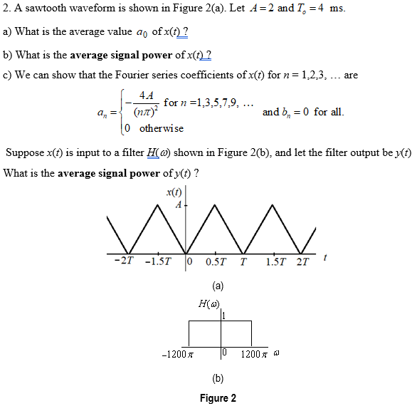 Solved 2. A sawtooth waveform is shown in Figure 2 (a). Let | Chegg.com