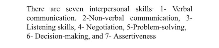 Solved There are seven interpersonal skills: 1. Verbal | Chegg.com