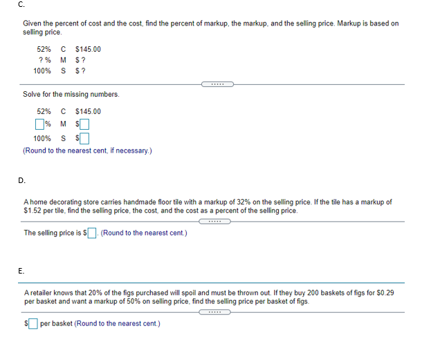 Solved Question 1 A. Solve for the missing numbers. Markup | Chegg.com