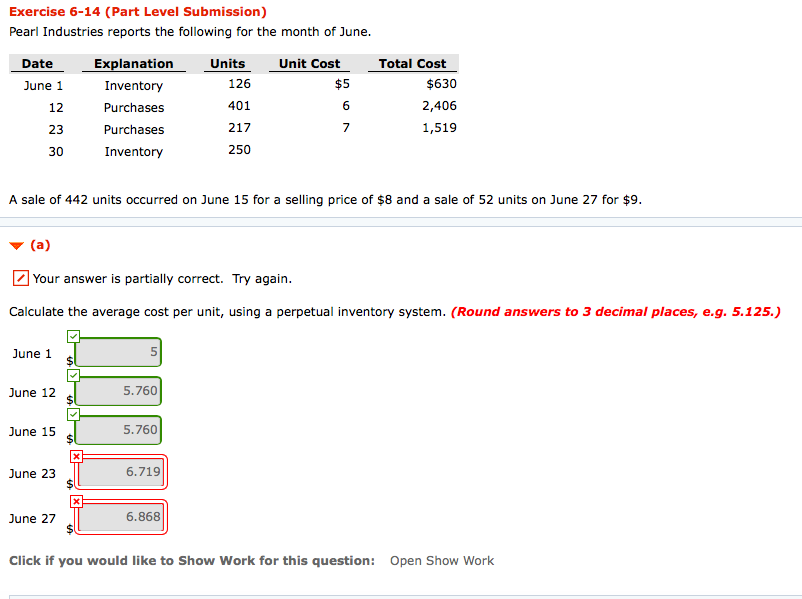 Solved Exercise 6-14 (Part Level Submission) Pearl | Chegg.com