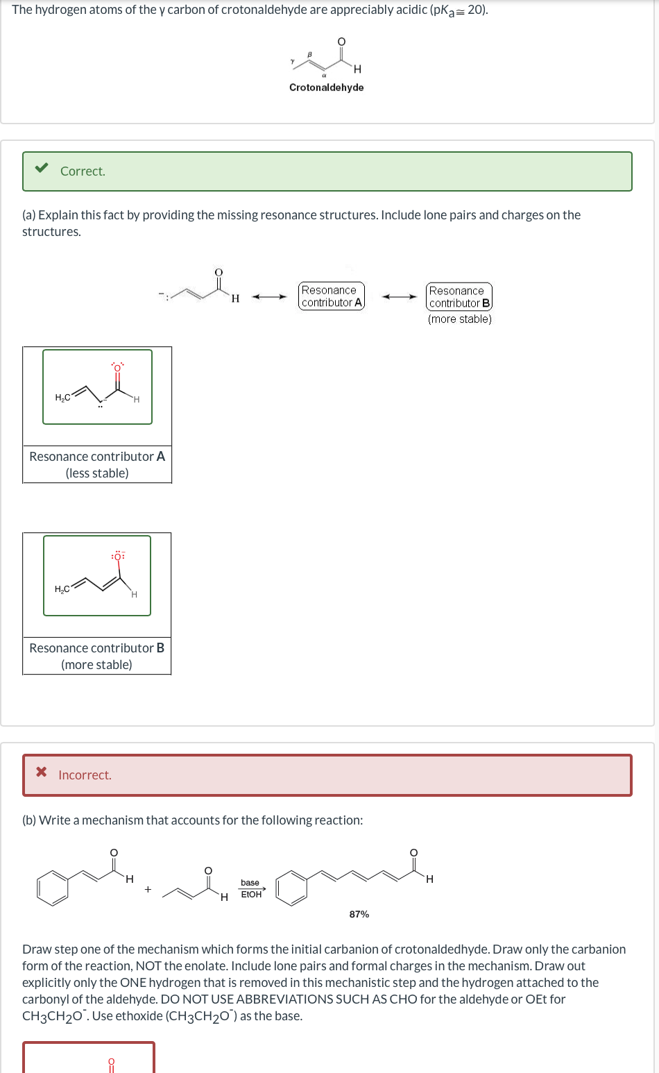 Solved The hydrogen atoms of the y carbon of crotonaldehyde | Chegg.com