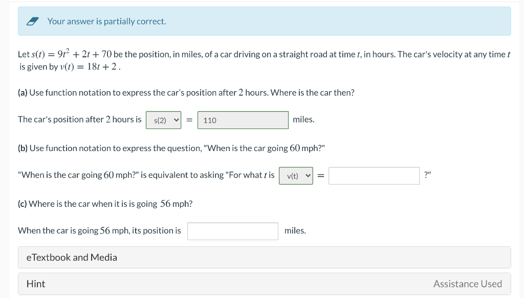 Solved Your answer is partially correct. Let s(t) = 91 + 2t | Chegg.com