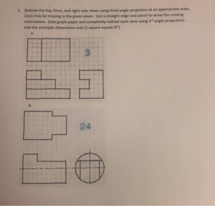 Solved Redraw the top, front, and right-side views using | Chegg.com
