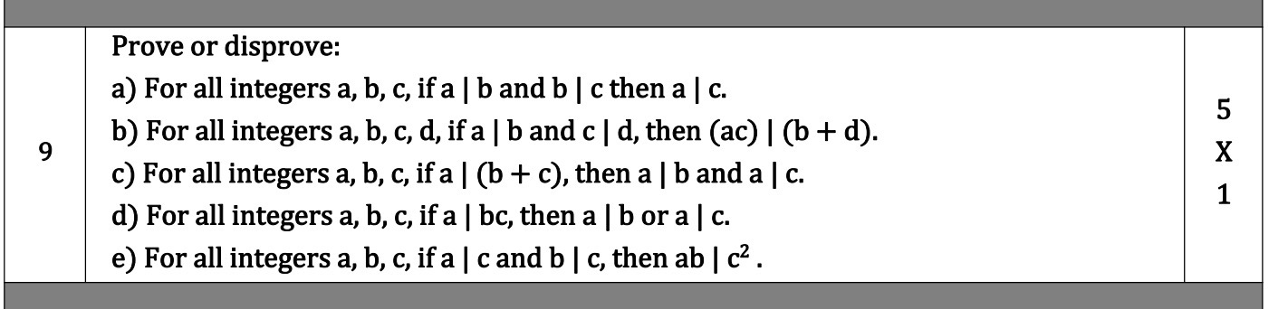 Solved Prove or disprove: a) For all integers a, b, c, if a | Chegg.com
