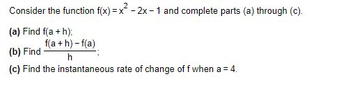 Solved Consider the function f(x)=x2-2x-1 ﻿and complete | Chegg.com