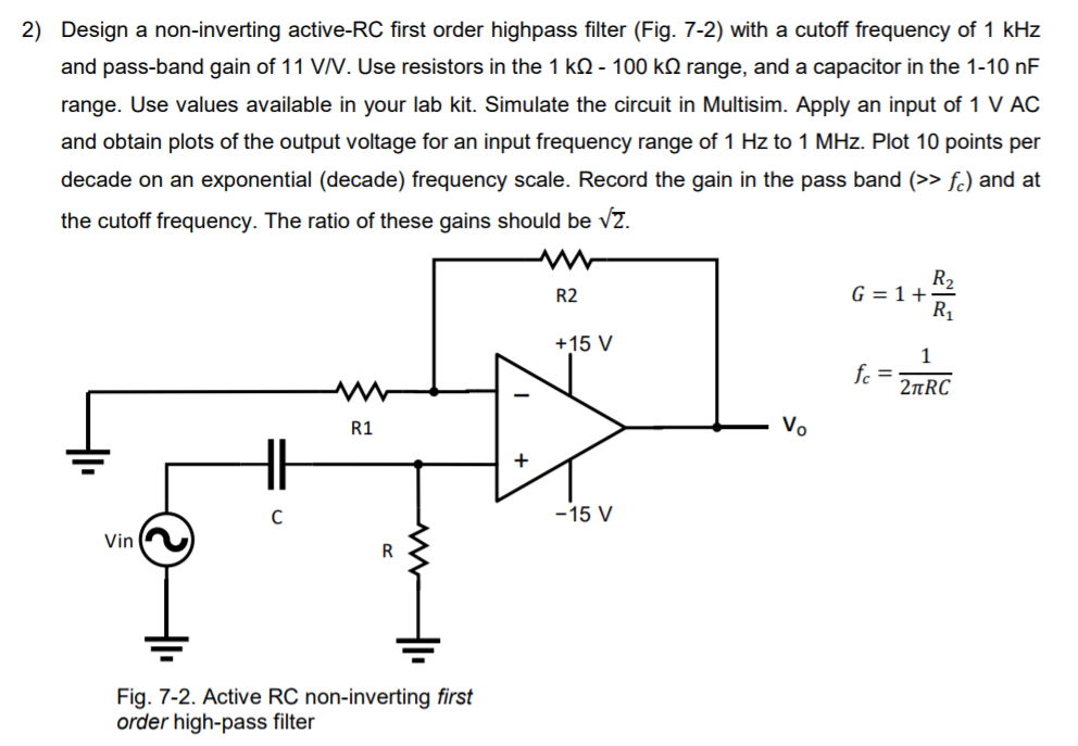 Solved Design a non-inverting active-RC first order highpass | Chegg.com