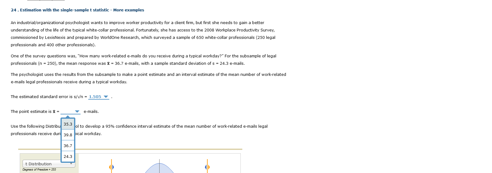 Solved 24 . Estimation with the single-sample t | Chegg.com