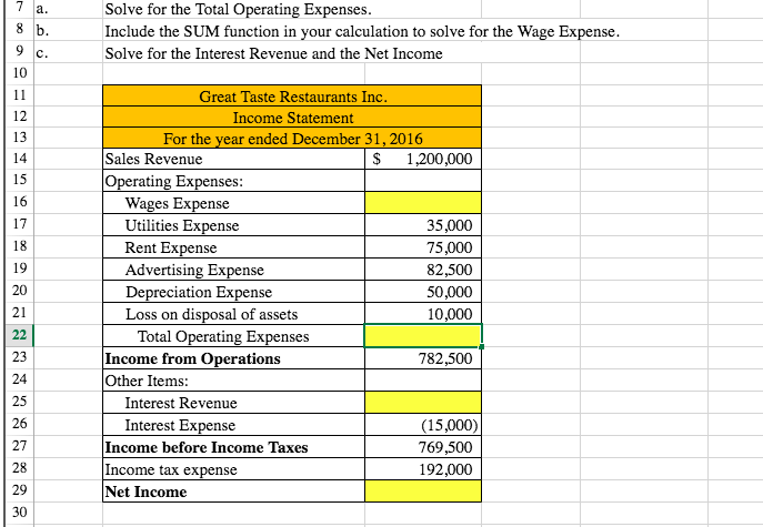 Solved 7 a. 8 b. Solve for the Total Operating Expenses. | Chegg.com