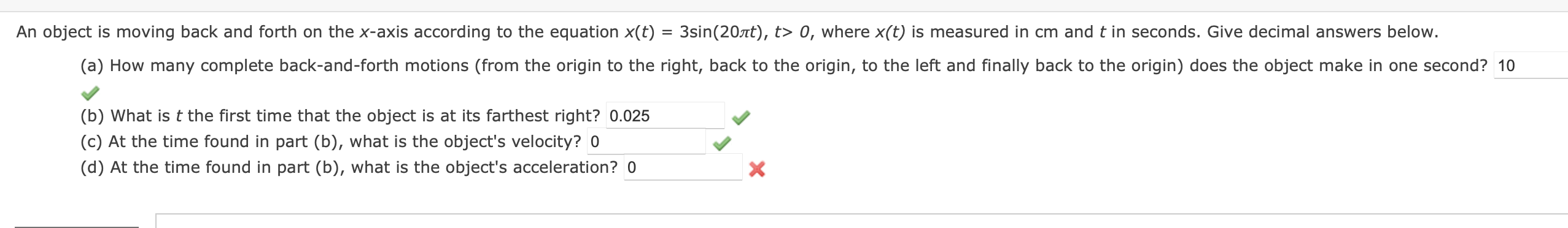 Solved An object is moving back and forth on the x-axis | Chegg.com