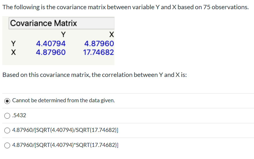 Solved The following is the covariance matrix between | Chegg.com