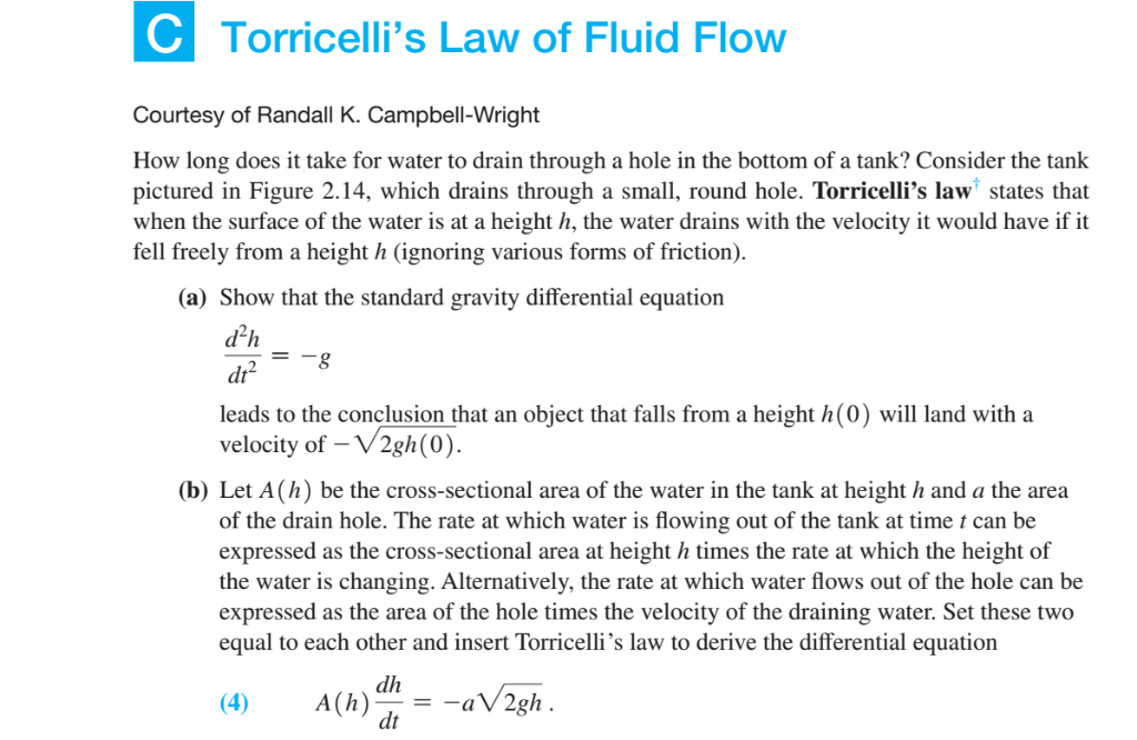 Solved Torricelli's Law of Fluid Flow Courtesy of Randall K. | Chegg.com
