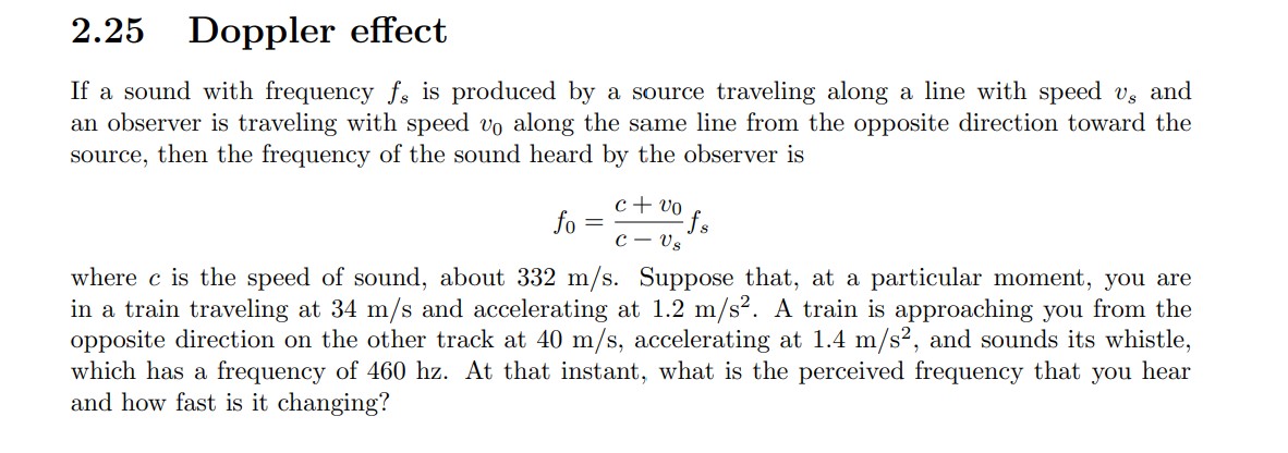Solved 2.25 Doppler effect If a sound with frequency fs is | Chegg.com
