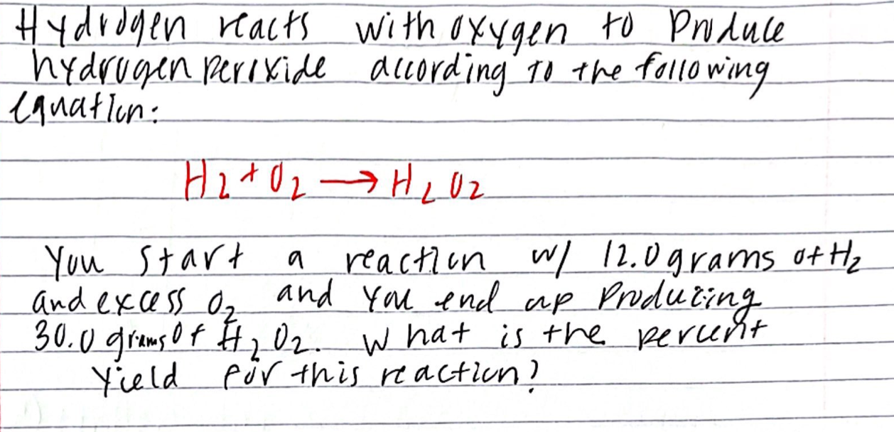 Solved Hydrogen reacts with oxygen to produce hydrogen | Chegg.com