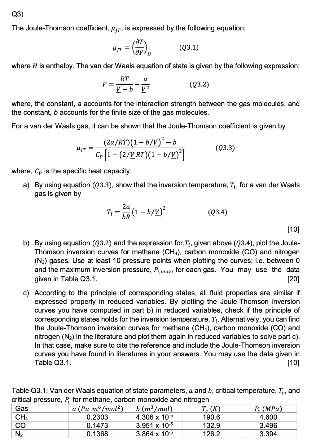 Solved Q3) The Joule-Thomson coefficient, UJT » is expressed | Chegg.com