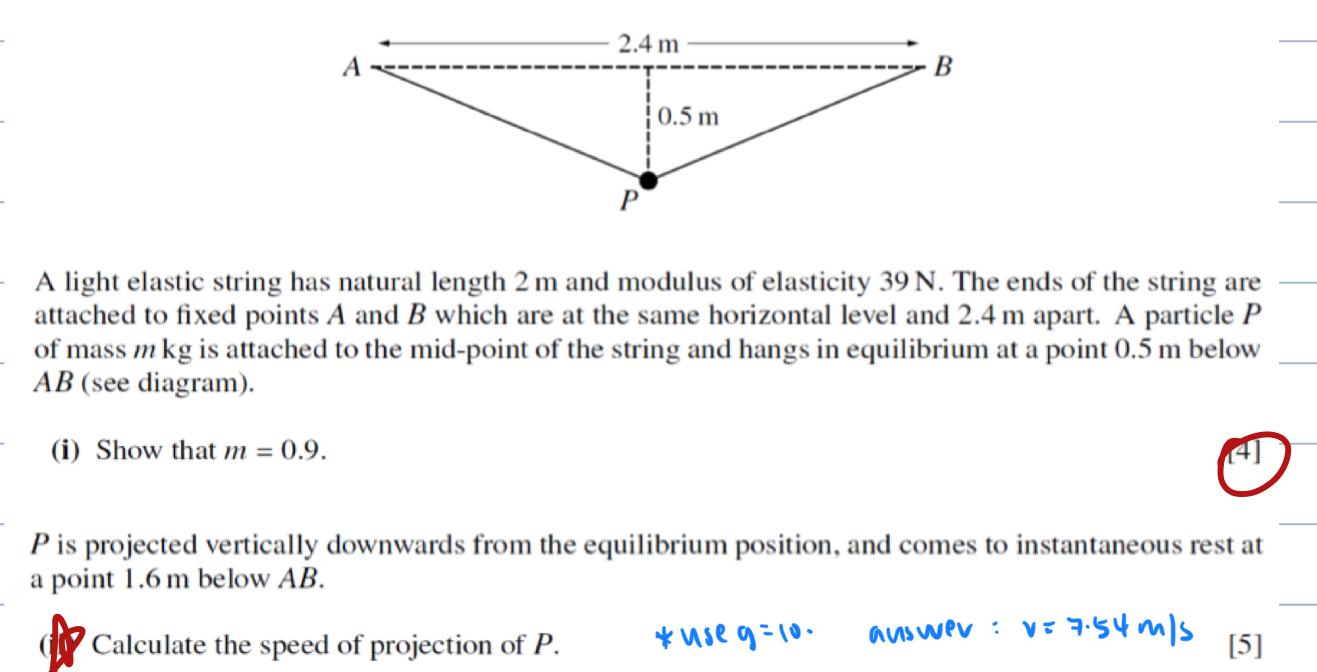 Solved 2.4 m B 0.5 m A light elastic string has natural | Chegg.com