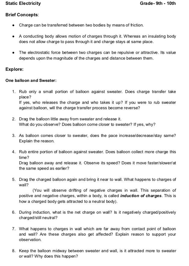 Solved Static Electricity Grade-9th - 10th Brief Concepts: • | Chegg.com