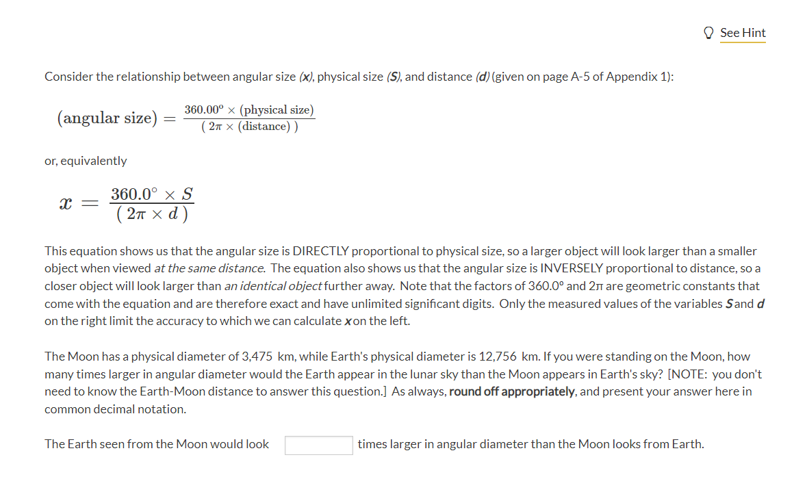 Solved Consider the relationship between angular size (x), | Chegg.com