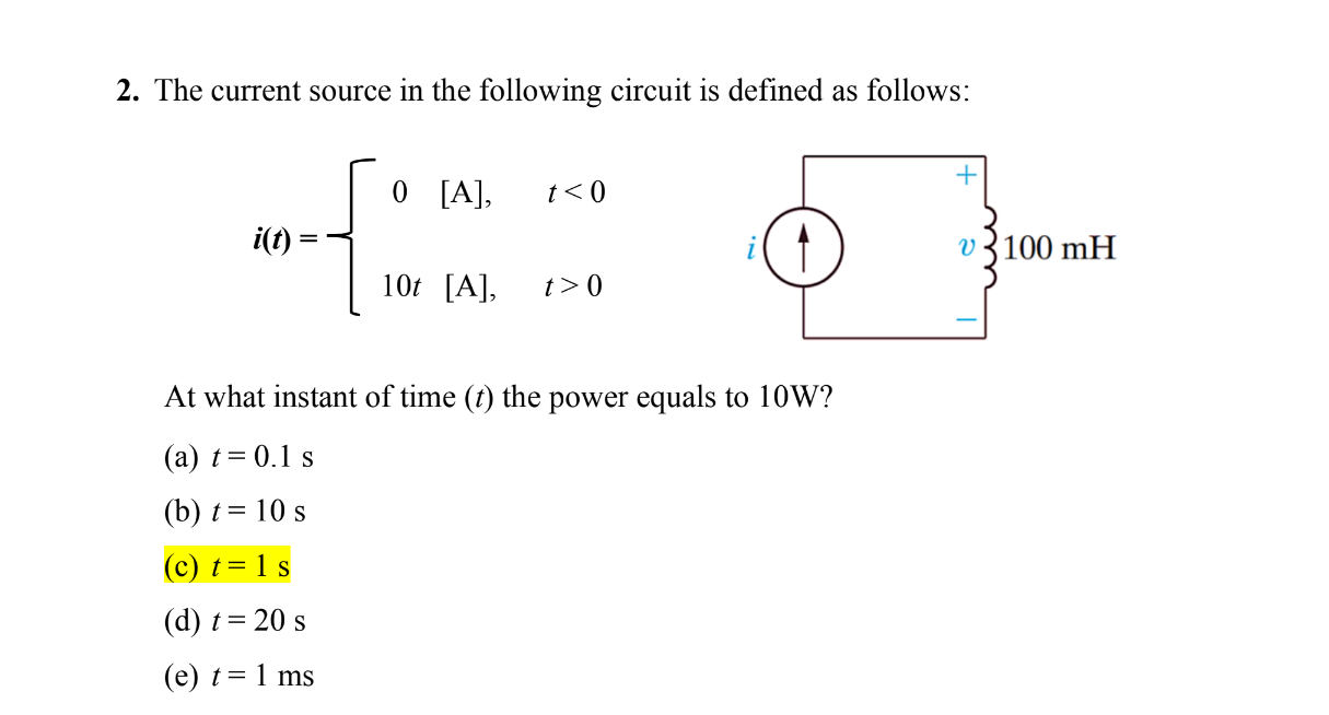 Solved 2. The current source in the following circuit is | Chegg.com