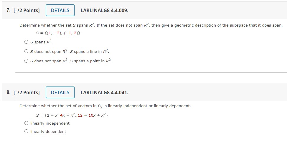 Solved Determine whether the set S spans R2. If the set does | Chegg.com