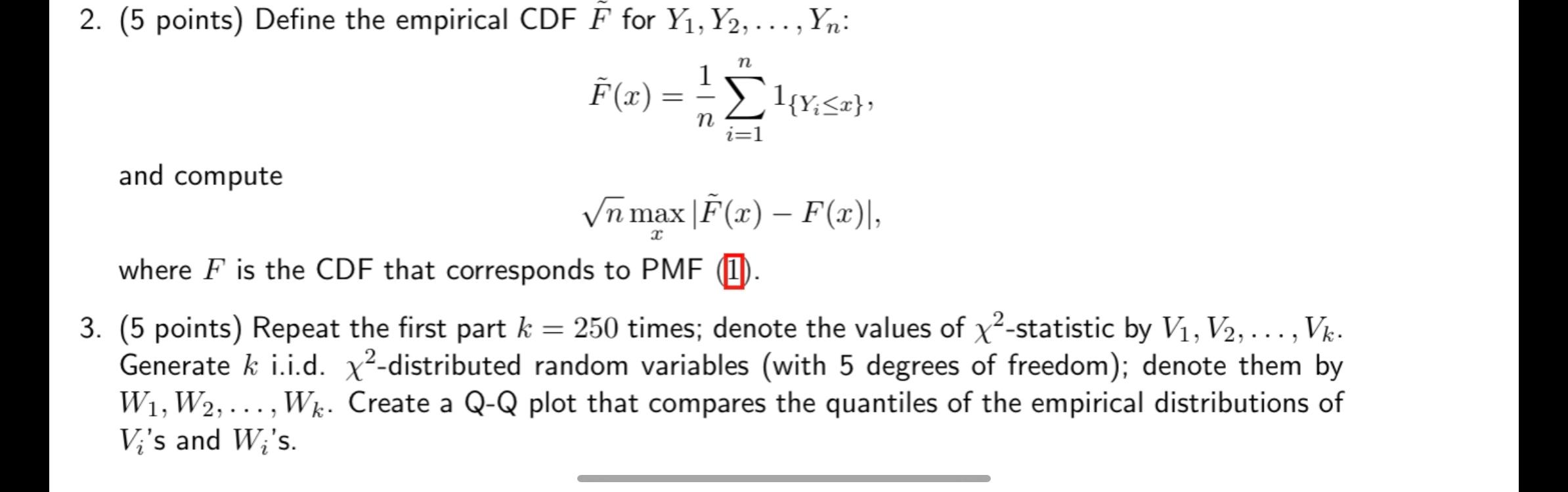 Solved 2. (5 points) Define the empirical CDF F for Y₁, | Chegg.com