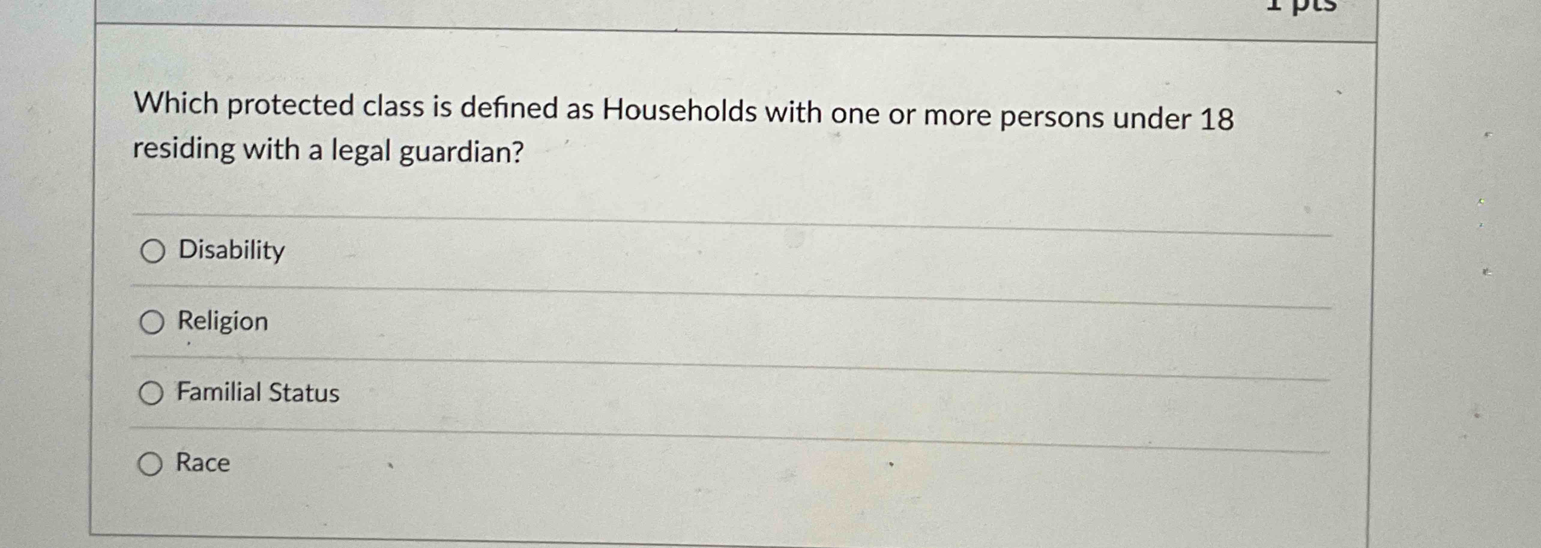 Solved Which protected class is defined as Households with | Chegg.com