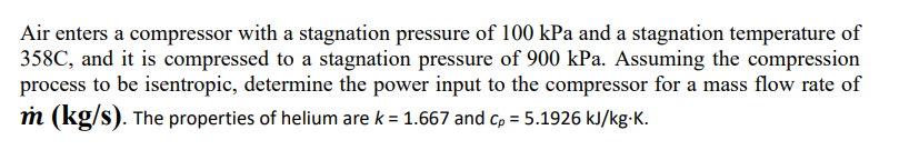 Solved Air enters a compressor with a stagnation pressure of | Chegg.com